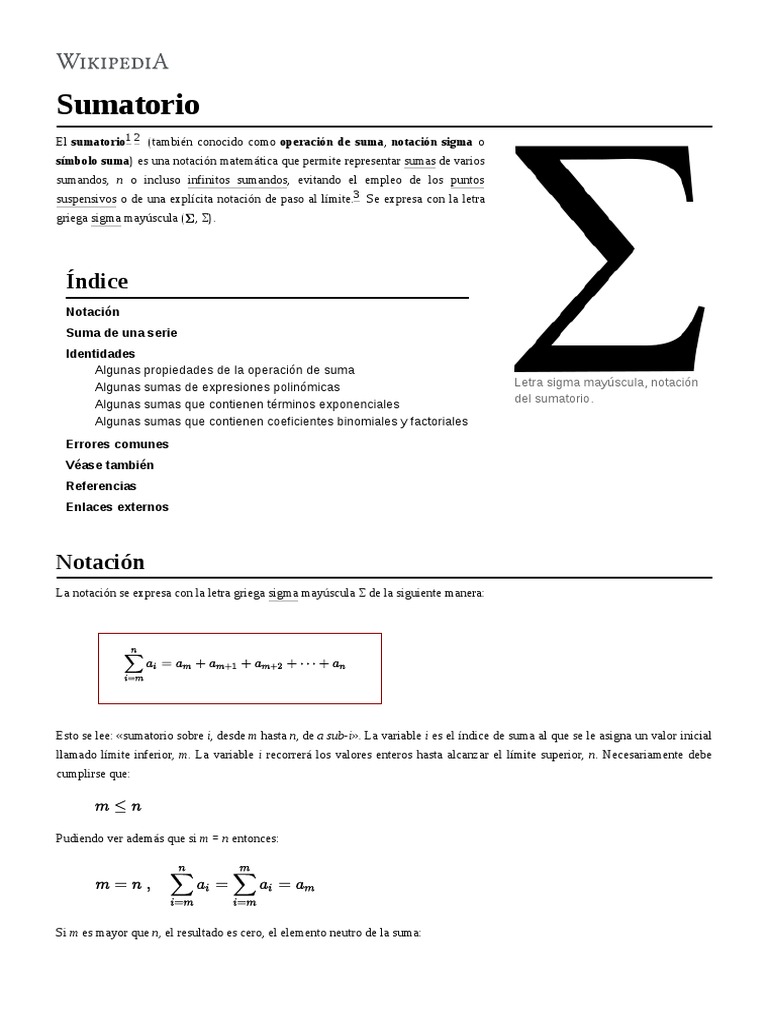 Notación Sigma - Propiedades y Varios | PDF | Suma | Matemáticas