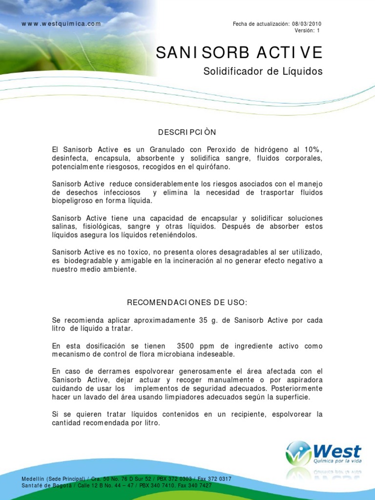 Ficha Tecnica Sanisorb Active | PDF | Química