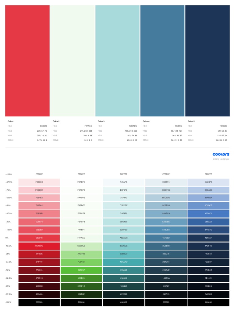 Color 1 Color 2 Color 3 Color 4 Color 5 | Descargar gratis PDF | Rgb ...