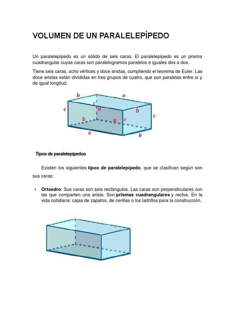 Volumen de un Paralelepípedo: Guía y Ejercicios | PDF | Geometria ...