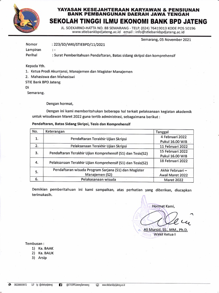Surat Pemberitahuan Pendaftaran, Batas Sidang Skripsi Dan Kompre | PDF