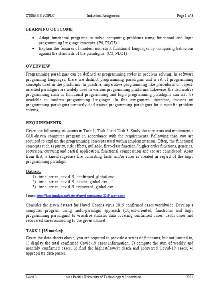 Learning Outcome: CT006-3-3-ADPLC Individual Assignment Page 1 of 3 | PDF | Programming ...