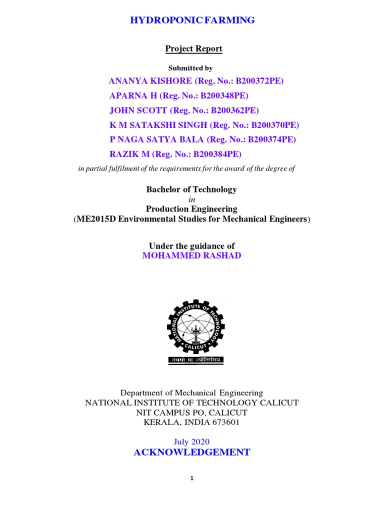 Evs Project Report Group 1 Pdf Hydroponics Wastewater