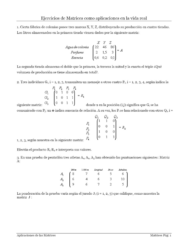 Ejercicios de Matrices Como Aplicaciones en La Vida Real - PDF | PDF