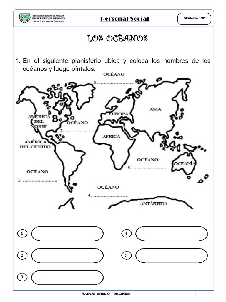 Ficha de de Trabajo para Los Océanos | PDF