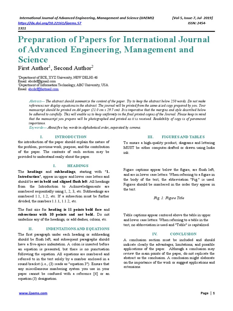 IJAEMS Paper Format | PDF | Paragraph | Writing