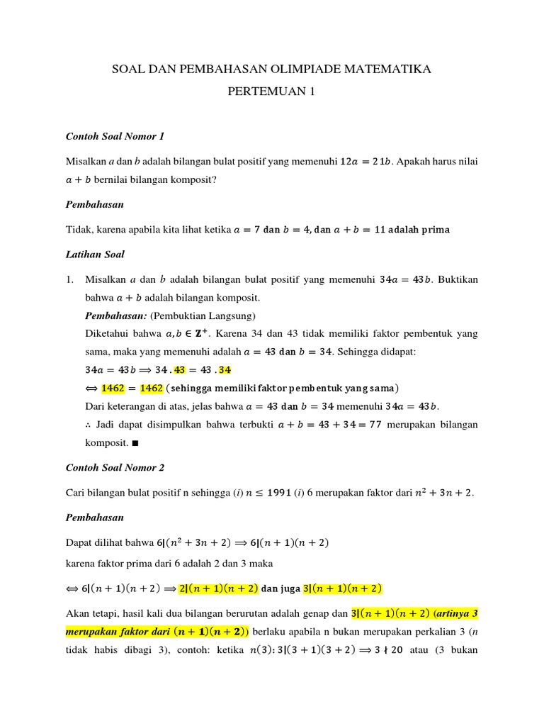 Latihan Soal Olimpiade Matematika Pertemuan 1 | PDF