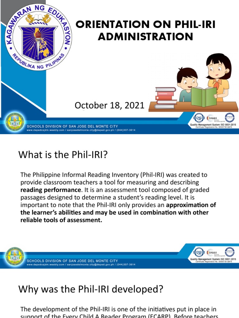Orientation On Phil-Iri Administration: October 18, 2021 | PDF ...