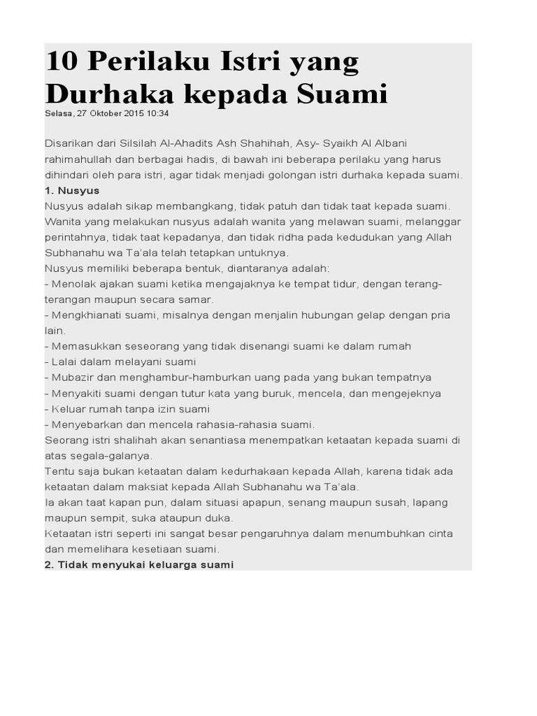 10 Perilaku Istri Yang Durhaka Kepada Suami Pdf