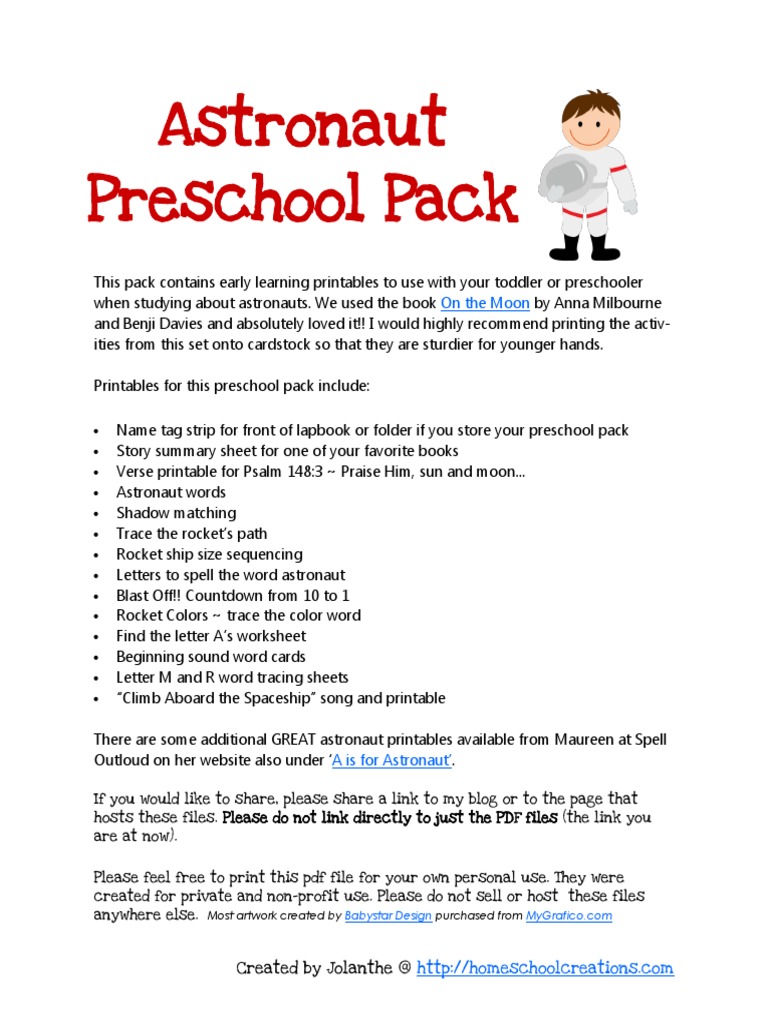 Astronaut Preschool Pack | PDF | Outer Space