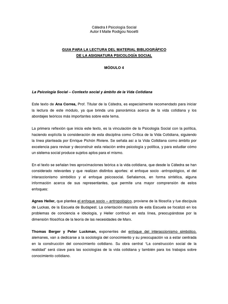 Guia de Lectura Modulo IV | PDF | Sicología | Psicología Social