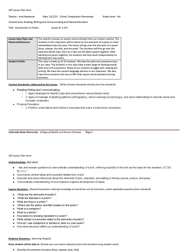 Cep Lesson Plan 1 | PDF | Lesson Plan | Behavior Modification