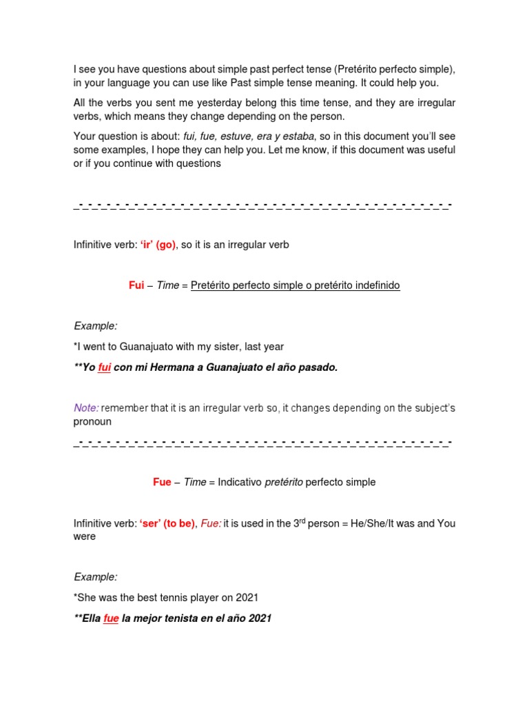 A Guide to the Spanish Past Perfect Tense (Pretérito Perfecto Simple ...