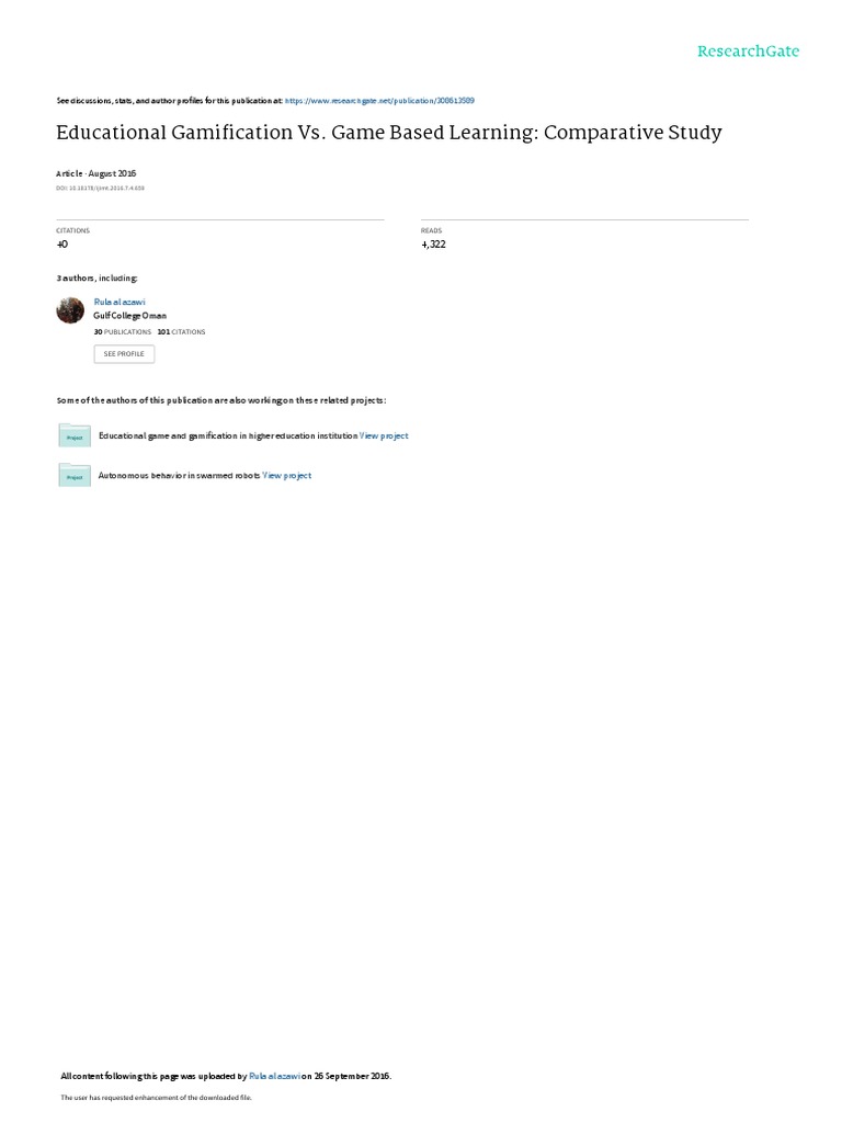 J2EducationalGamificationVs GameBasedLearning | PDF | Learning | Motivation