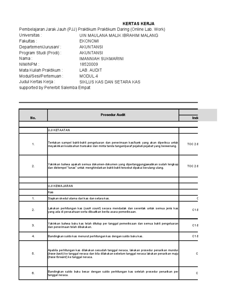 Prosedur Audit Saldo Kas 2024 | PDF