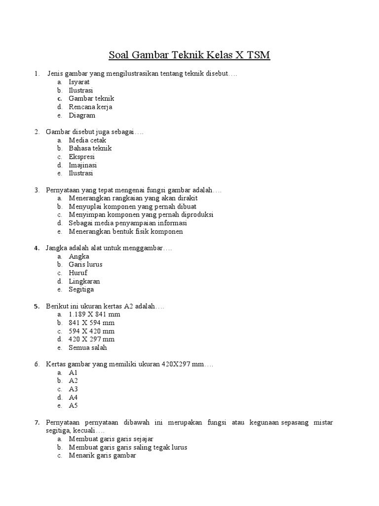 Soal Gambar Teknik Kelas X TSM Semester Ganjil | PDF