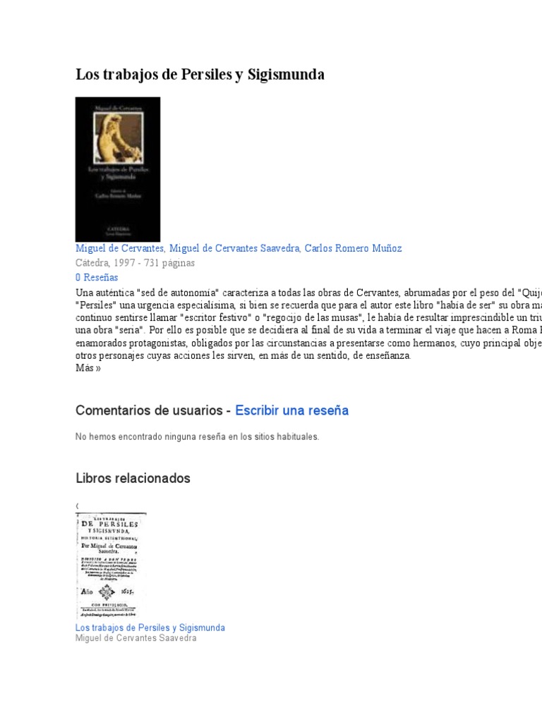 Los Trabajos de Persiles y Sigismunda | PDF | Miguel De Cervantes | Novelas