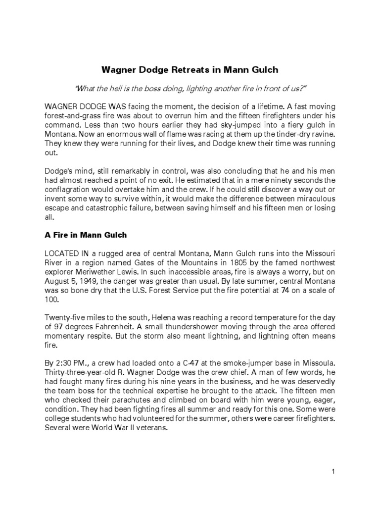 Wagner Dodge's Escape in Mann Gulch | PDF | Fires | Hazards