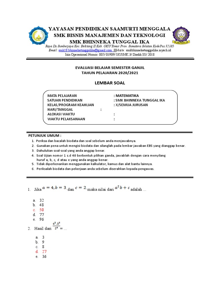Soal Pas MTK X Ganjil | PDF | Metode & Bahan Ajar
