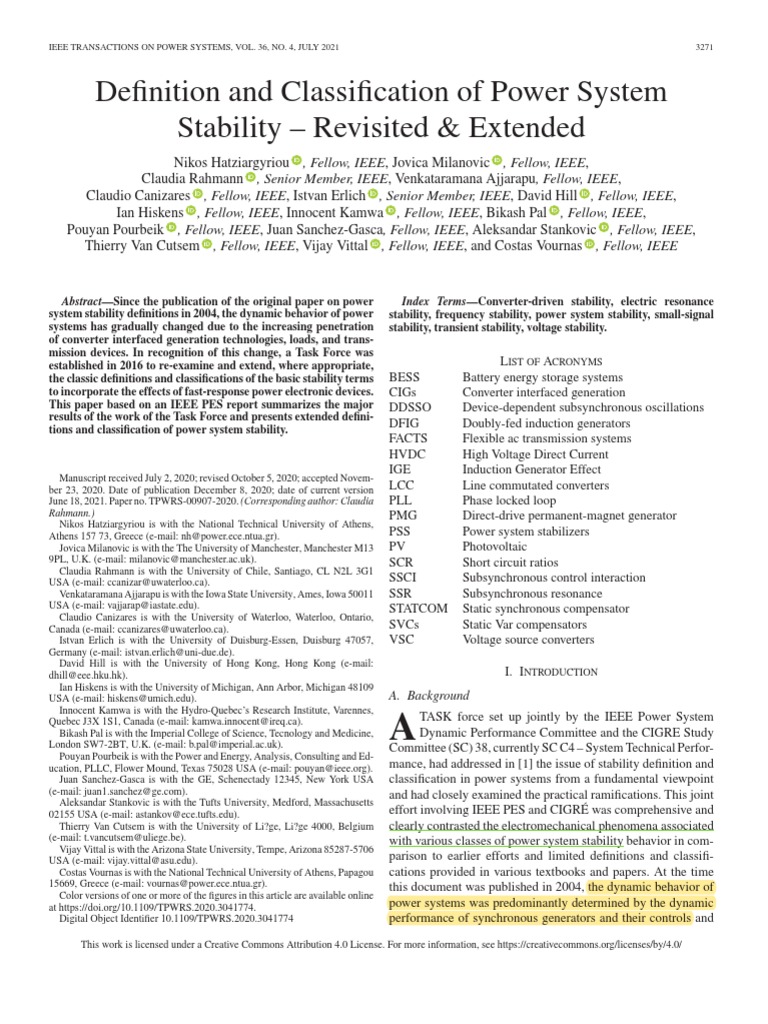 Definition and Classification of Power System Stability Revisited Amp ...