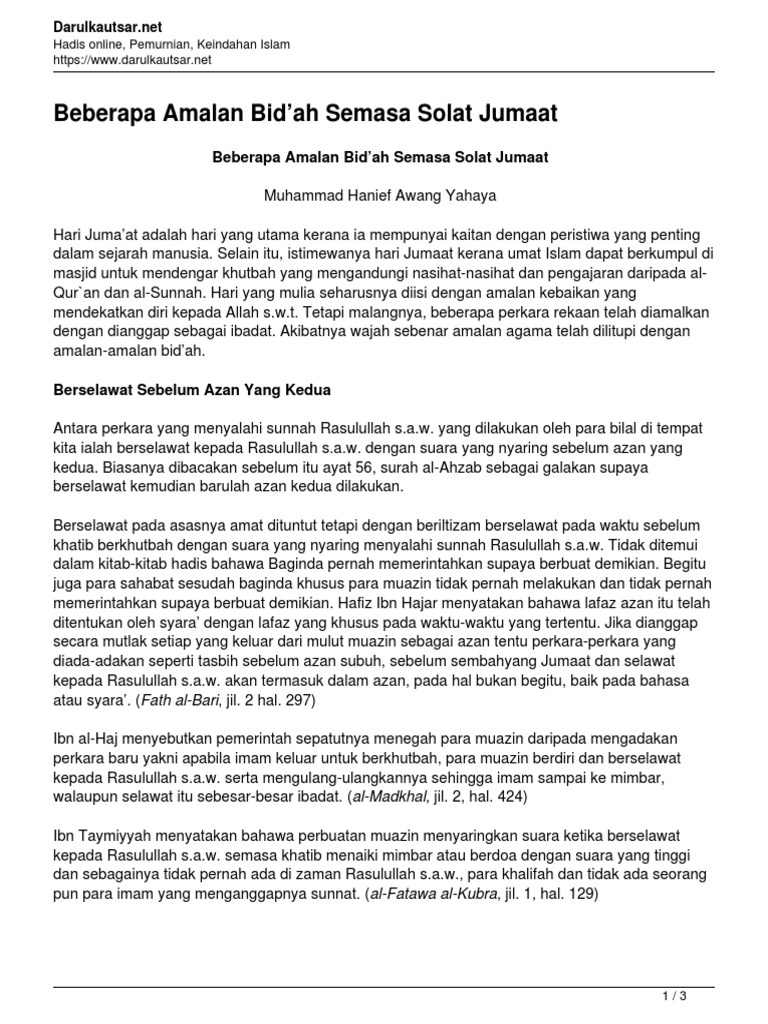 Beberapa Amalan Bidah Semasa Solat Jumaat | PDF