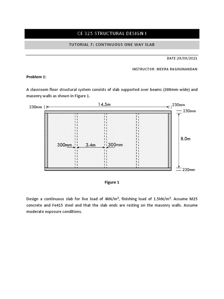 Ce 325 Structural Design I Tutorial 7: Continuous One Way Slab | PDF