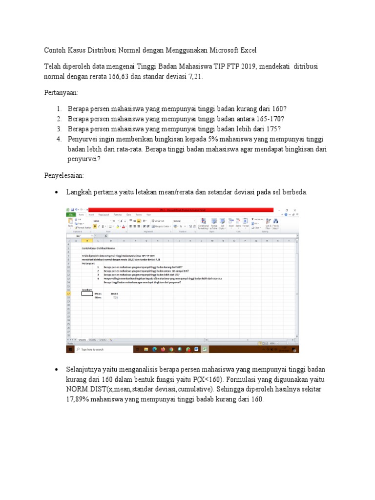 Contoh Kasus Distribusi Normal Dengan Menggunakan Microsoft Excel | PDF ...