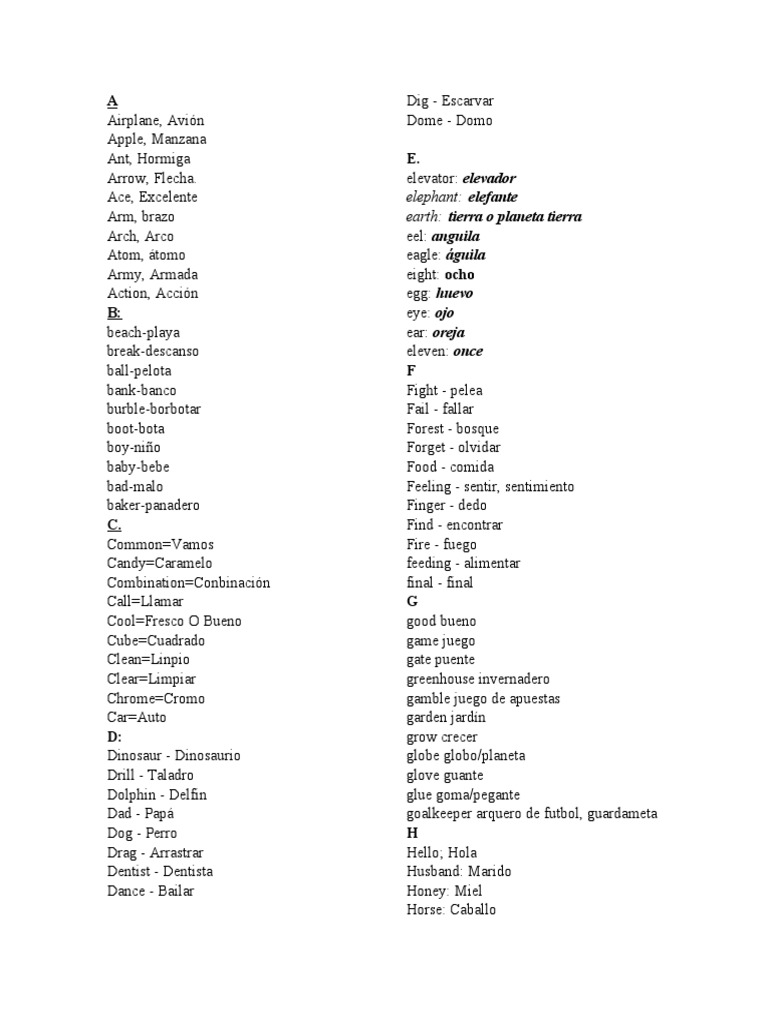 10 Palabras Con Cada Letra Del Abecedario en Ingles y Espanol | PDF