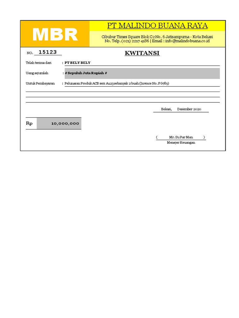 Contoh Template Kwitansi Excel Sederhana Ver.1.1 | PDF