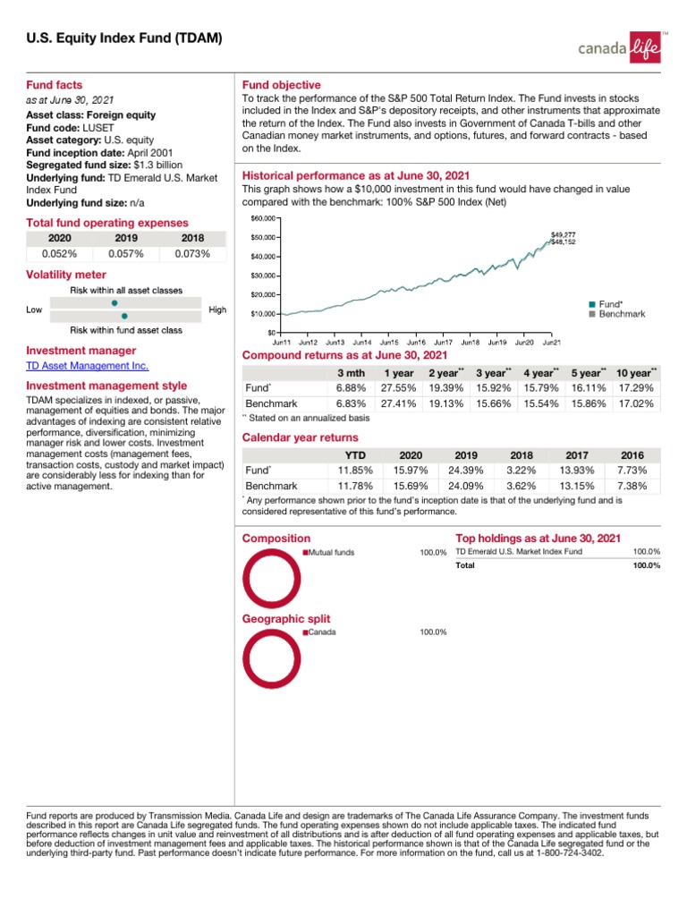 U.S. Equity Index Fund (TDAM) : As at June 30, 2021 | PDF | Stock ...
