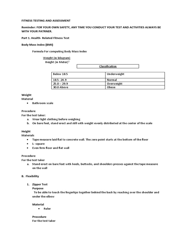 F1-Fitness Assessment | PDF | Body Mass Index