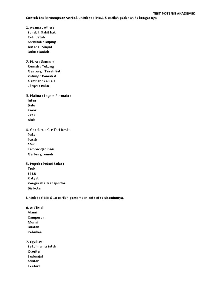 Contoh Soal Tes Potensi Akademik | PDF
