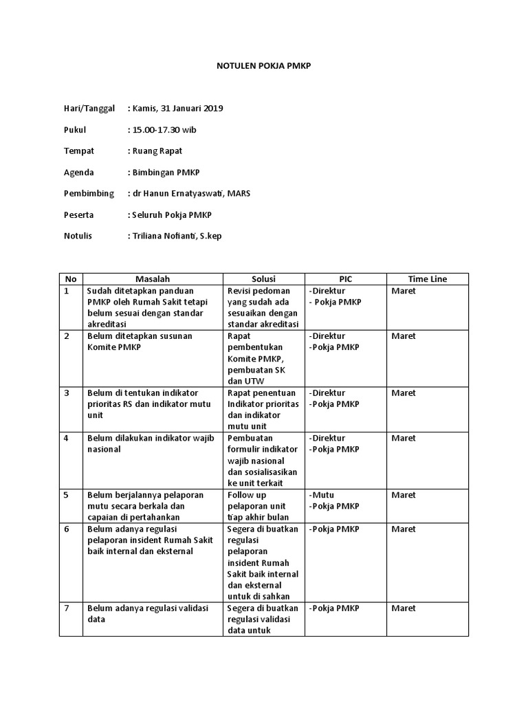 Notulen Pokja PMKP | PDF