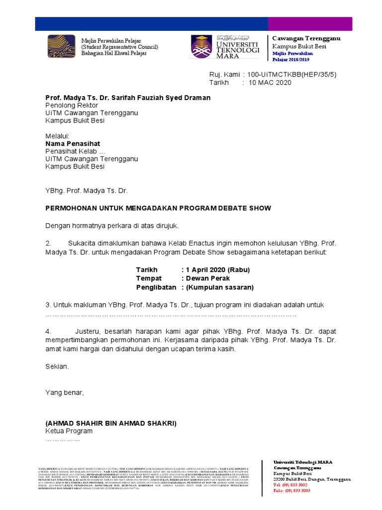 Contoh Surat Permohonan Program 2 | PDF