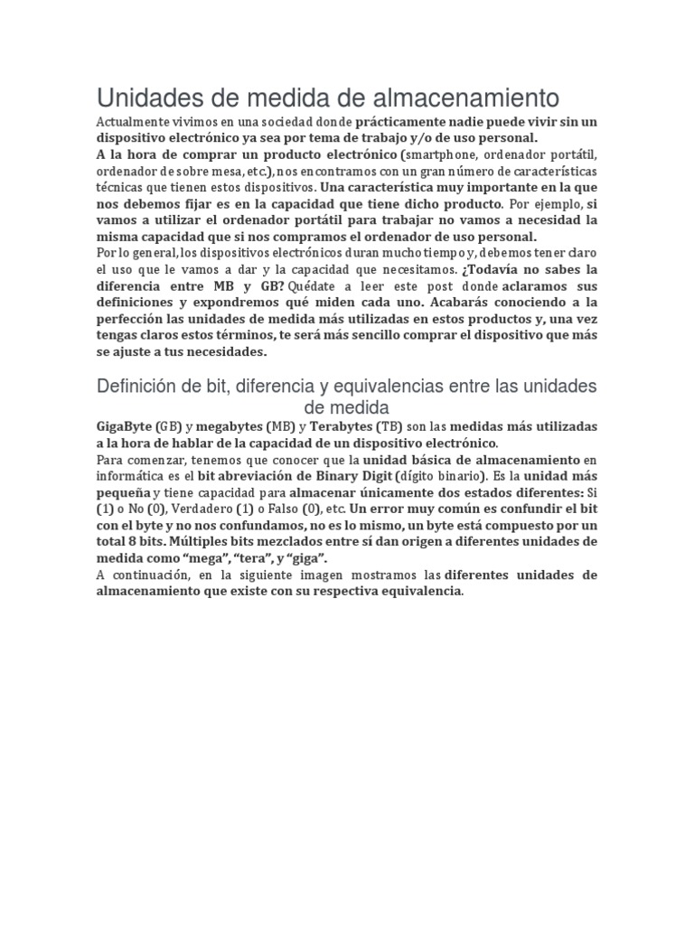 Unidades de Medida de Almacenamiento | PDF | Byte | Poco