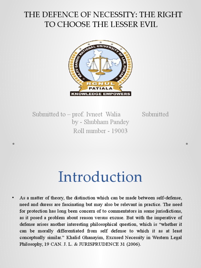 The Defence of Necessity: The Right To Choose The Lesser Evil | PDF ...