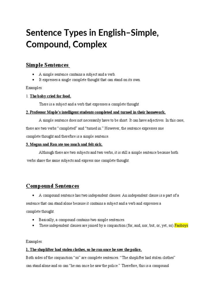 Sentence Types in English | PDF | Sentence (Linguistics) | Subject ...