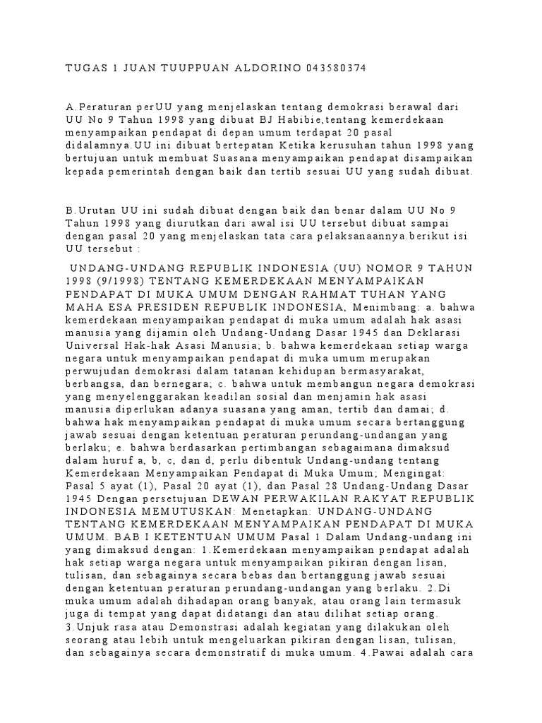 Juan Tuppuan Aldorino 043580374 Ti Isip 4212 | PDF | Politik | Hukum