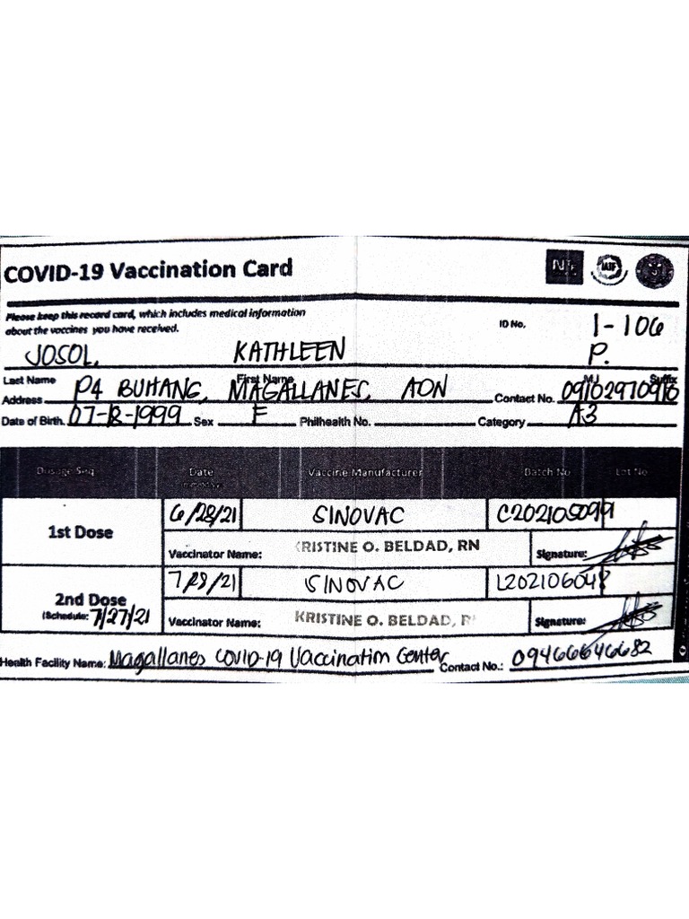 COVID 19 Vaccination Card | PDF