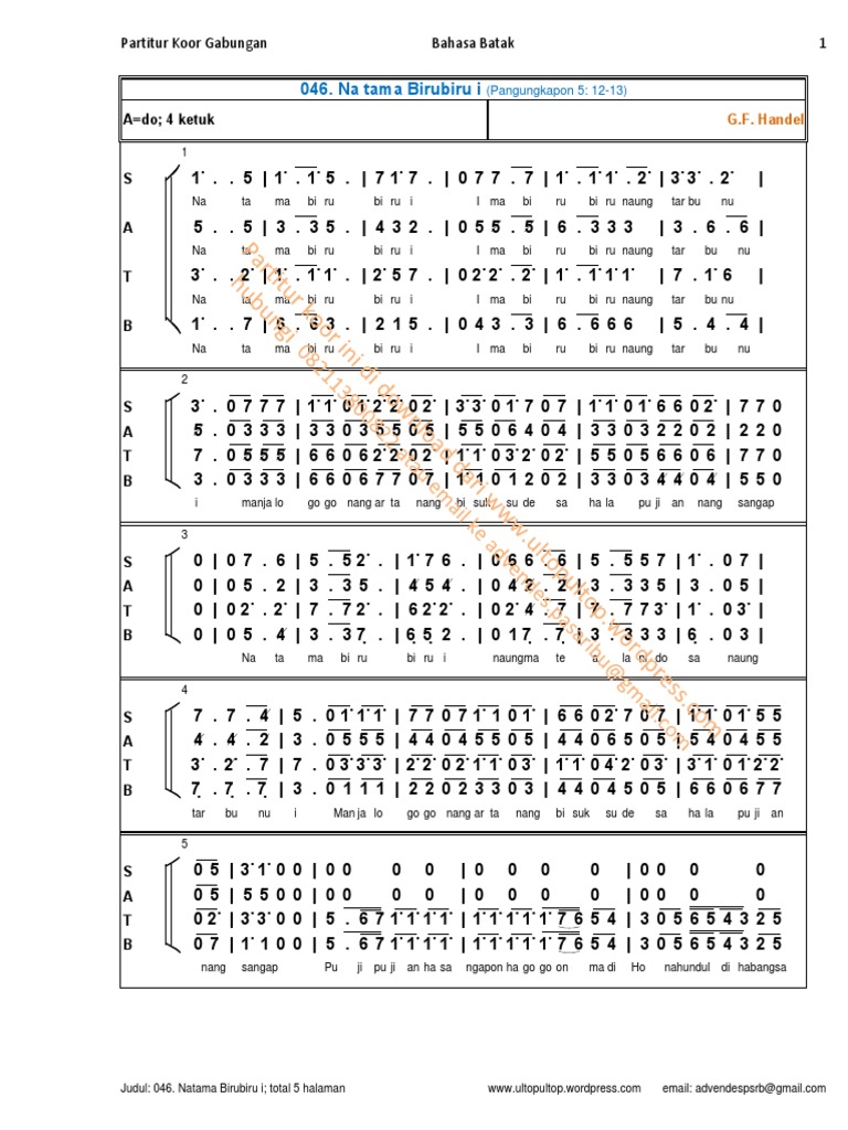 Partitur Koor Batak | PDF