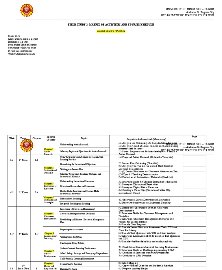 Field Study 2-Matrix of Activities | PDF | Lesson Plan | Classroom ...