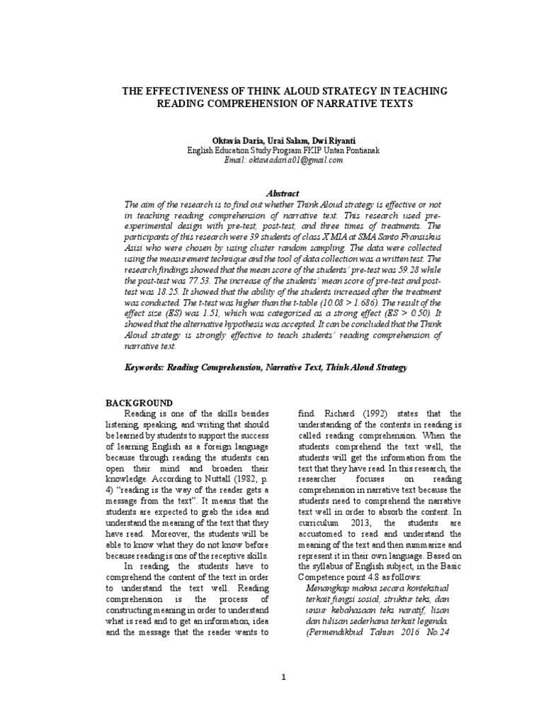 Think Aloud Strategy for Reading Comprehension | PDF | Reading ...
