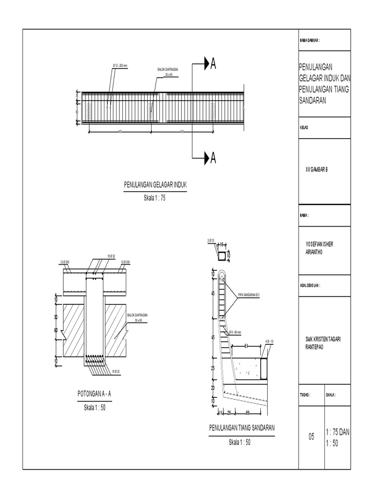 Penulangan Gelagar Induk Dan Penulangan Tiang Sandaran | PDF