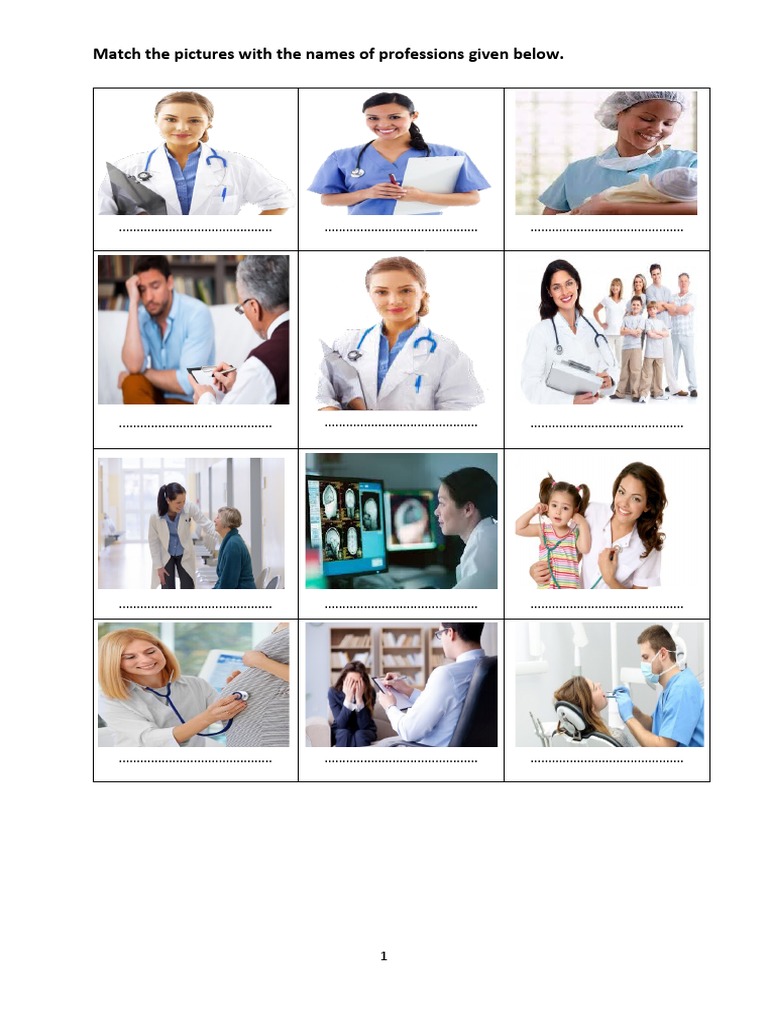 Match Pictures with Profession Names Activity Sheet | PDF | Physician ...