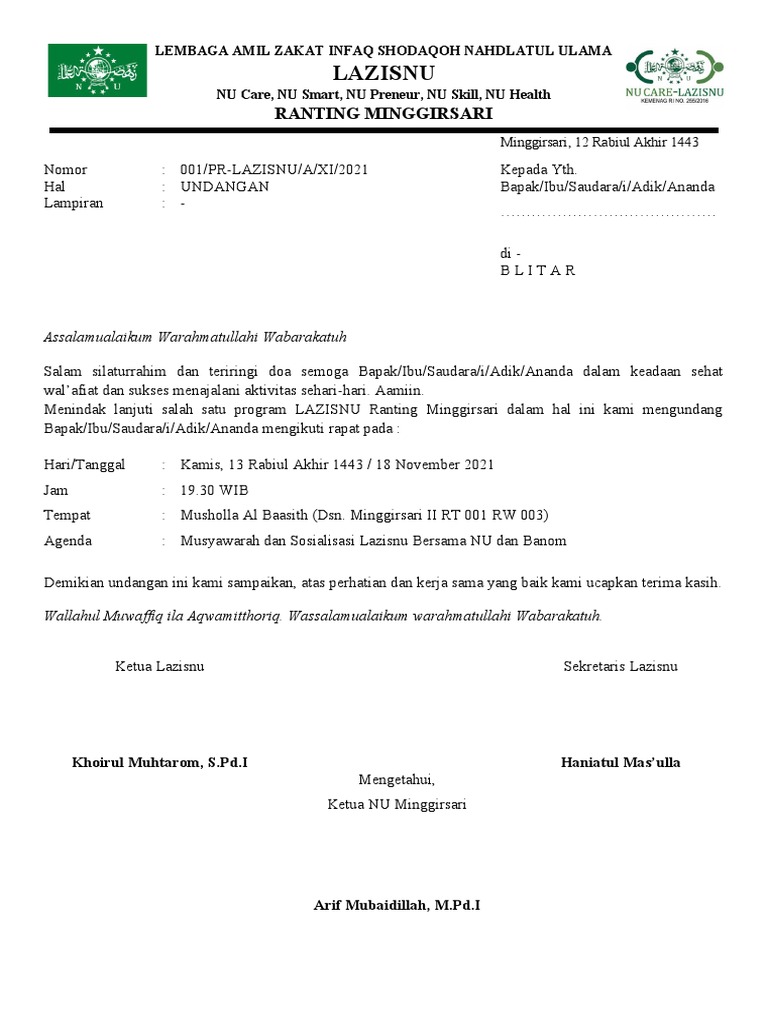 Undangan Lazisnu | PDF