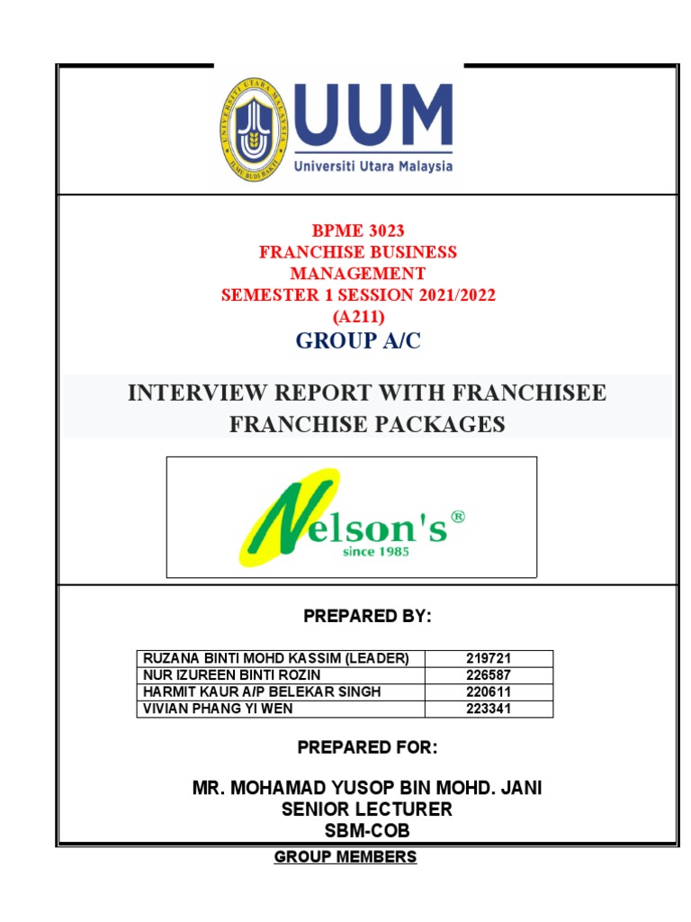 Interview Report With Franchisee Franchise Packages: Group A/C | PDF