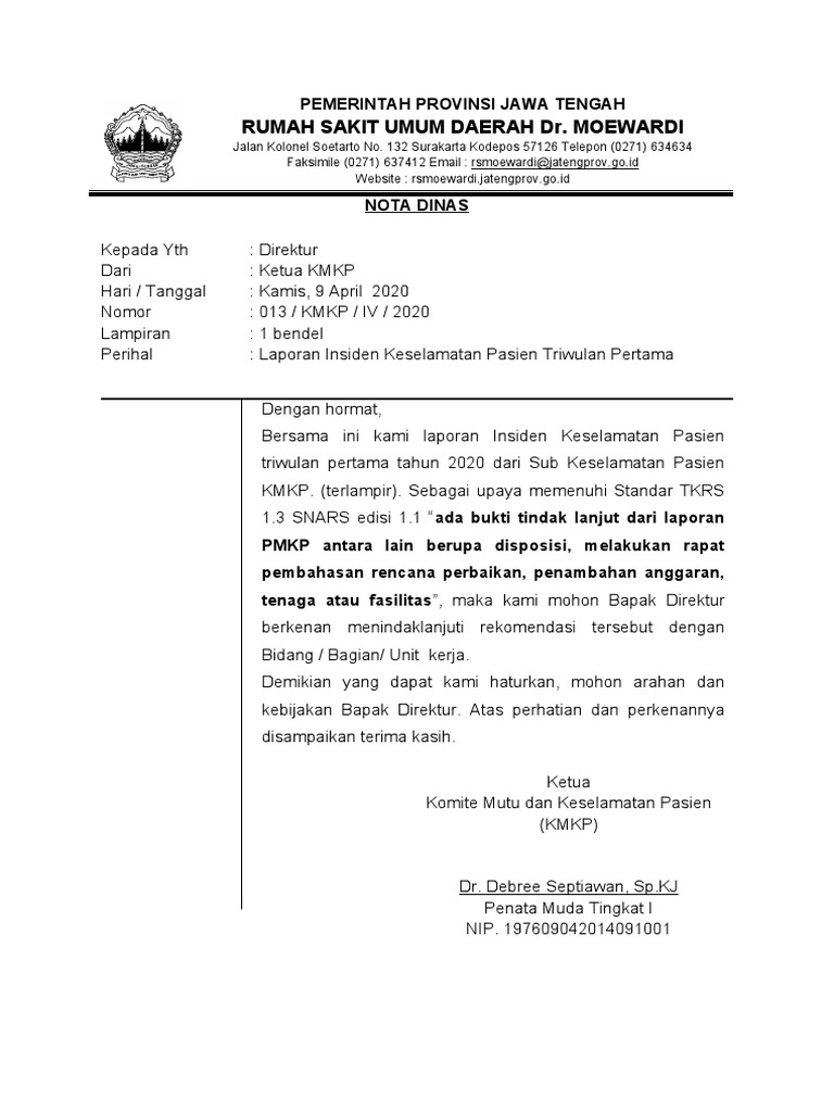 Contoh Nota Dinas Pengantar Laporan | PDF | Sains & Matematika
