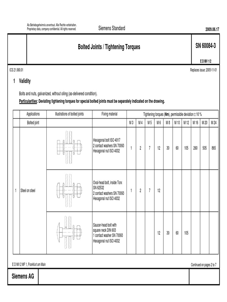 Tightening Torque SN 60084 3 2009 | PDF | Nut (Hardware) | Washer ...