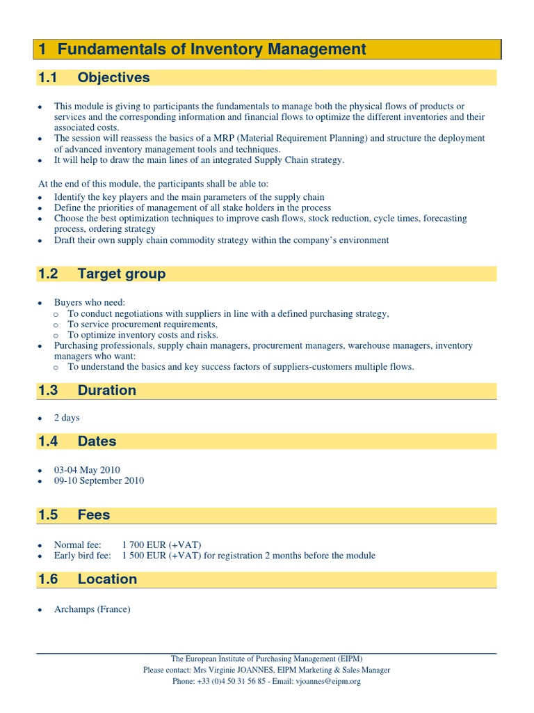 Fundamentals of Inventory Management Course | PDF | Supply Chain ...