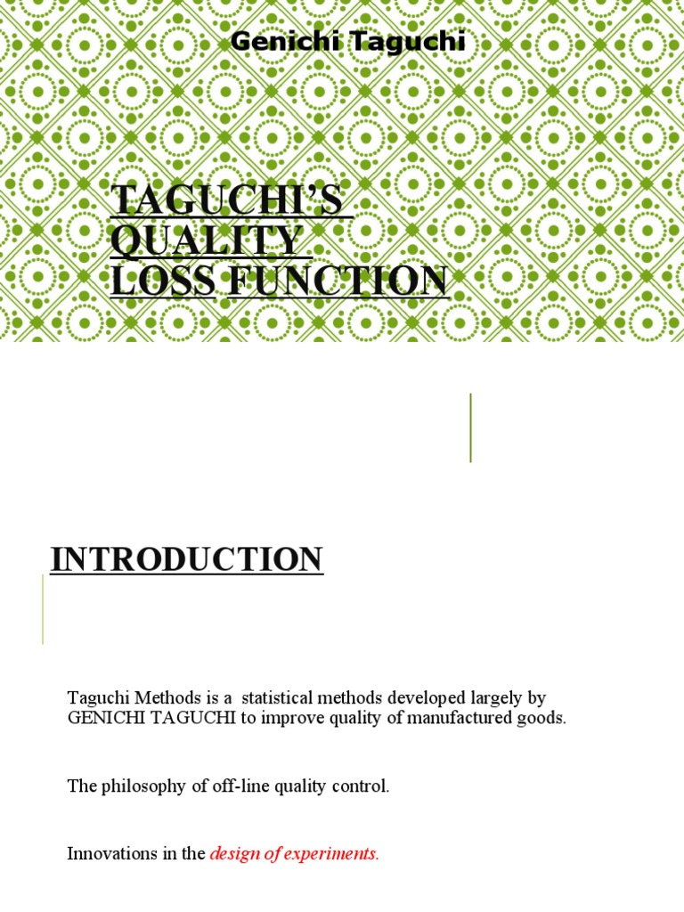 Taguchi'S Quality Loss Function | PDF | Loss Function